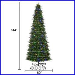 12 ft Pre-Lit Sheridan Sure-Lit Pole Slim Pine Christmas Tree, 800 ...
