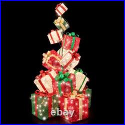 15 Stacked Pre-Lit Gift Box Tower 67 Lighted Present Decoration with ...