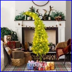 5FT Hinged Fir Artificial Fir Bent Top Santa Hat Christmas Tree with100 ...