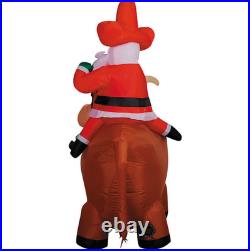 6.5′ Christmas LED Inflatable Cowboy Santa on Longhorn Yard Decoration ...