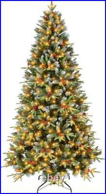 6 ft Prelit Artificial Christmas Tree Snow Frosted Pine Tree With 350 ...