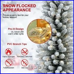 7Ft Pre-Lit Artificial Pencil Christmas Tree Snow Flocked Slim Xmas Tree NEW – Christmas Decor World