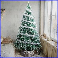 7.5FT Snow Tipped Christmas Tree with 350 Warm Lights & Silver Ribbon ...