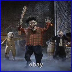 7.5 Ft Gruesome Grounds Animated LED Zombie Stack Trio Luxury Halloween ...