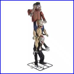 7.5 Ft Gruesome Grounds Animated LED Zombie Stack Trio Luxury Halloween ...