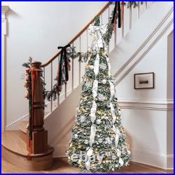 7ft Prelit Flocked Artificial Pop Up Christmas Tree Pull Up Tree ...