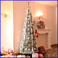 7ft Prelit Flocked Artificial Pop Up Christmas Tree Pull Up Tree ...