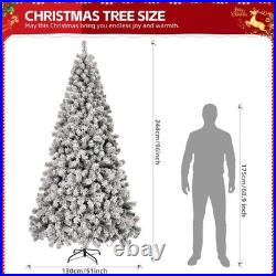 8FT Pre-lit Snow Flocked Christmas Tree Hinged Pine Tree with1300 ...