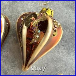 8 Jim Marvin Brown Amber Rust Beaded Teardrop Glass Ornaments 5.5 Set ...