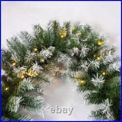 Festive Artificial Christmas Set Pre-Lit Wreath & Entrance Trees with ...