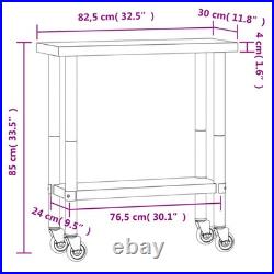 Kitchen Work Table with Wheels 32.5×11.8×33.5 Stainless Steel ...