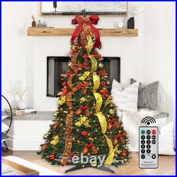 Pull up Christmas Tree Pre Lit with 200 LED Lights 6FT Pop up Christmas ...