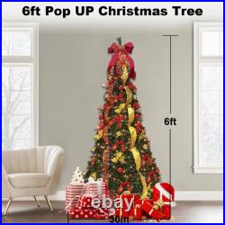 Pull up Christmas Tree Pre Lit with 200 LED Lights 6FT Pop up Christmas ...