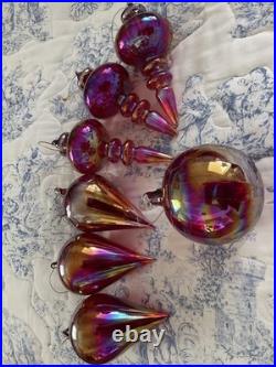 Set of 7 Iridescent Ruby Red Blown Glass Christmas Ornaments LOT ...