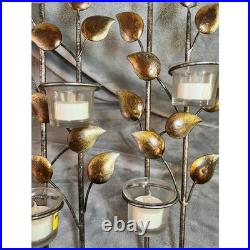 Vintage Metal Leaf Wall Candle Sconces Set Brass Gold Glass Votive MCM ...